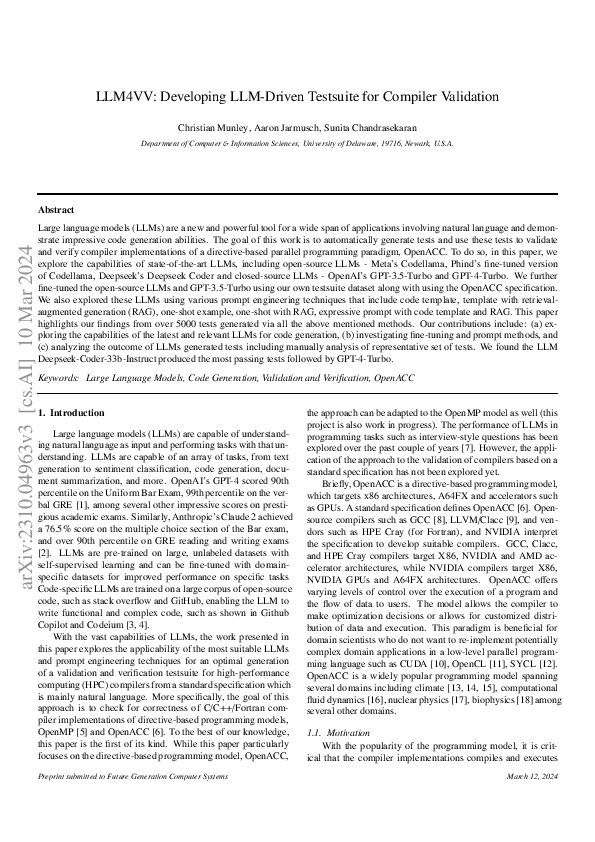 (PDF) LLM4VV: Developing LLM-Driven Testsuite for Compiler Validation