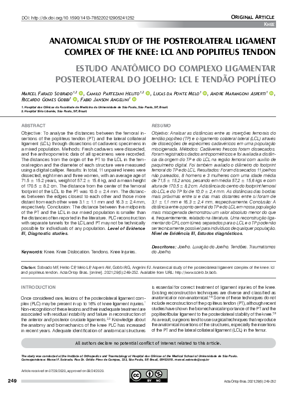 (PDF) Anatomical Study of the Posterolateral Ligament Complex of the ...