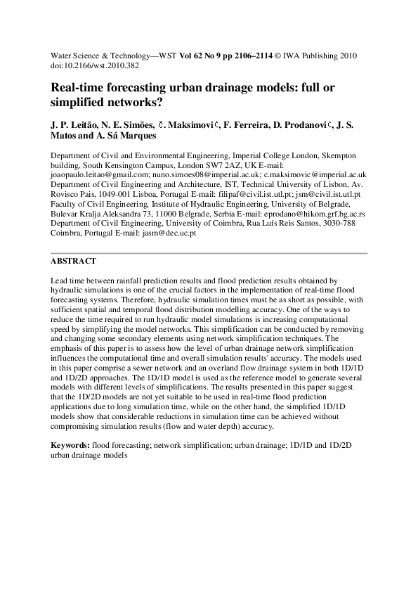 (PDF) Real-time forecasting urban drainage models: full or simplified ...