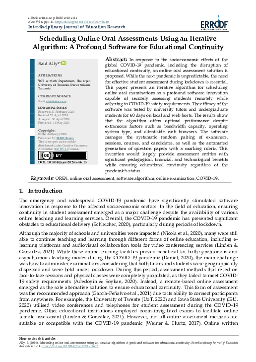 (PDF) Scheduling online oral assessments using an iterative algorithm: A profound software for ...