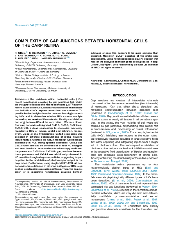 (PDF) Complexity of gap junctions between horizontal cells of the carp retina