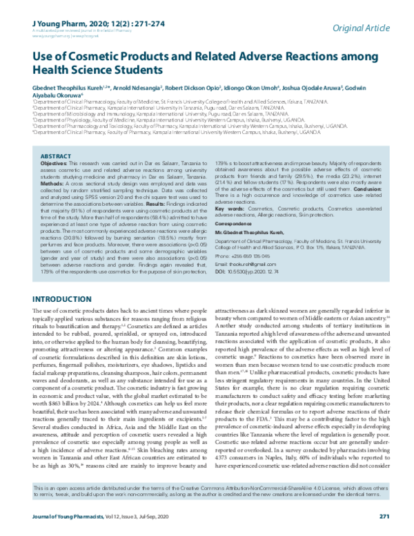 (PDF) Use of Cosmetic Products and Related Adverse Reactions among ...
