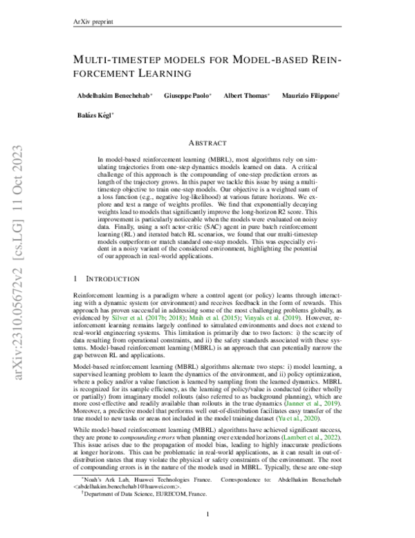 (PDF) Multi-timestep models for Model-based Reinforcement Learning