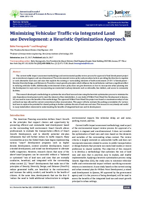(PDF) Minimizing Vehicular Traffic via Integrated Land use Development: a Heuristic Optimization ...