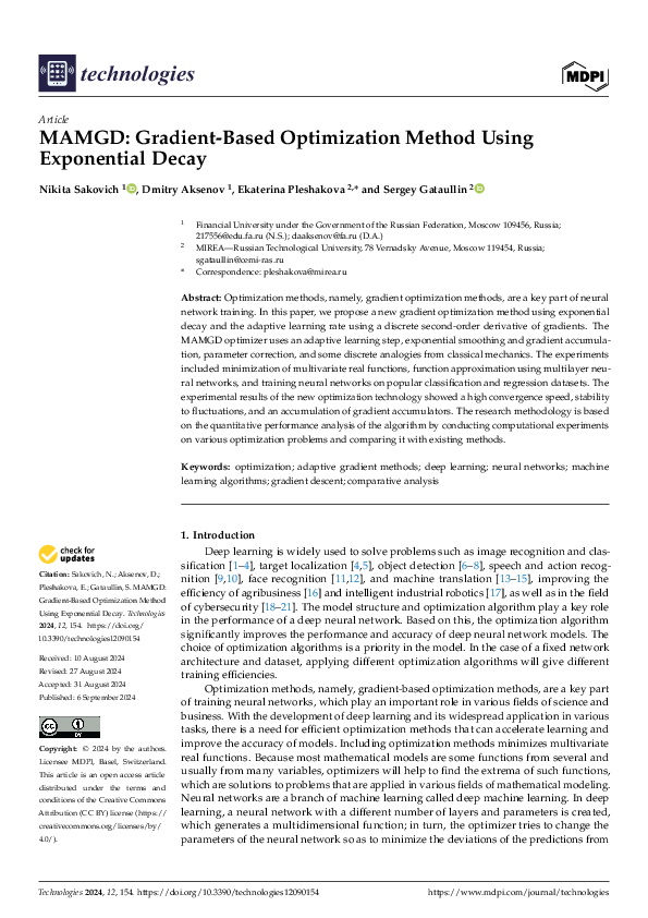 (PDF) MAMGD: Gradient-Based Optimization Method Using Exponential Decay