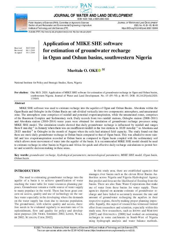 (PDF) Application of MIKE SHE software for estimation of groundwater ...