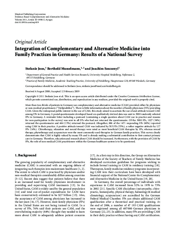 (PDF) Integration of complementary and alternative medicine information and advice in chronic ...