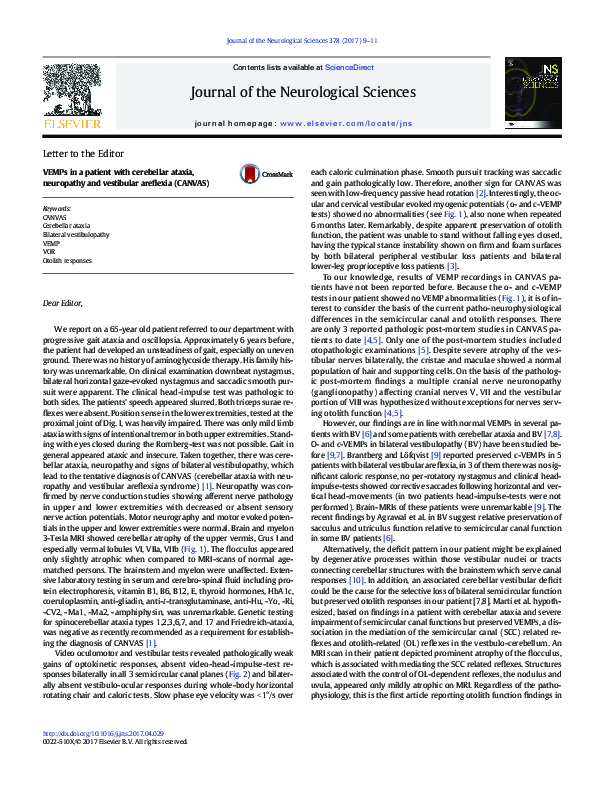 (PDF) VEMPs in a patient with cerebellar ataxia, neuropathy and ...