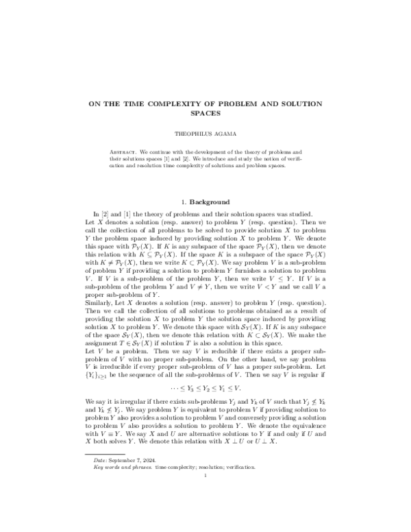 (PDF) ON THE TIME COMPLEXITY OF PROBLEM AND SOLUTION SPACES