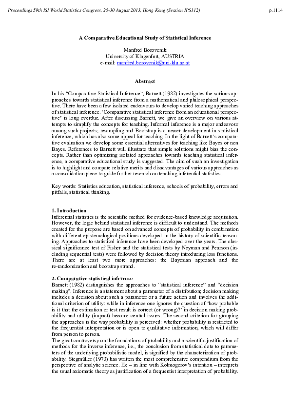 (PDF) A Comparative Educational Study of Statistical Inference