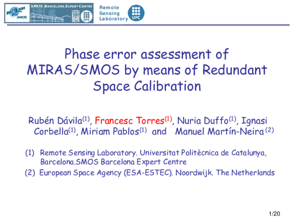 (PDF) Phase error assessment of MIRAS/SMOS by means of the redundant space calibration