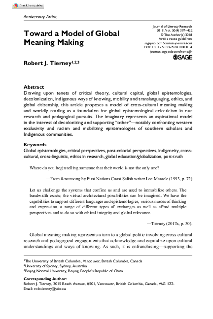 (PDF) Toward a Model of Global Meaning Making