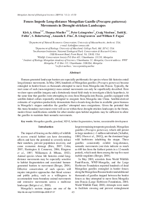 (PDF) Fences Impede Long-distance Mongolian Gazelle (Procapra gutturosa ...