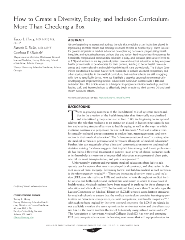 (PDF) How to Create a Diversity, Equity, and Inclusion Curriculum: More Than Checking a Box