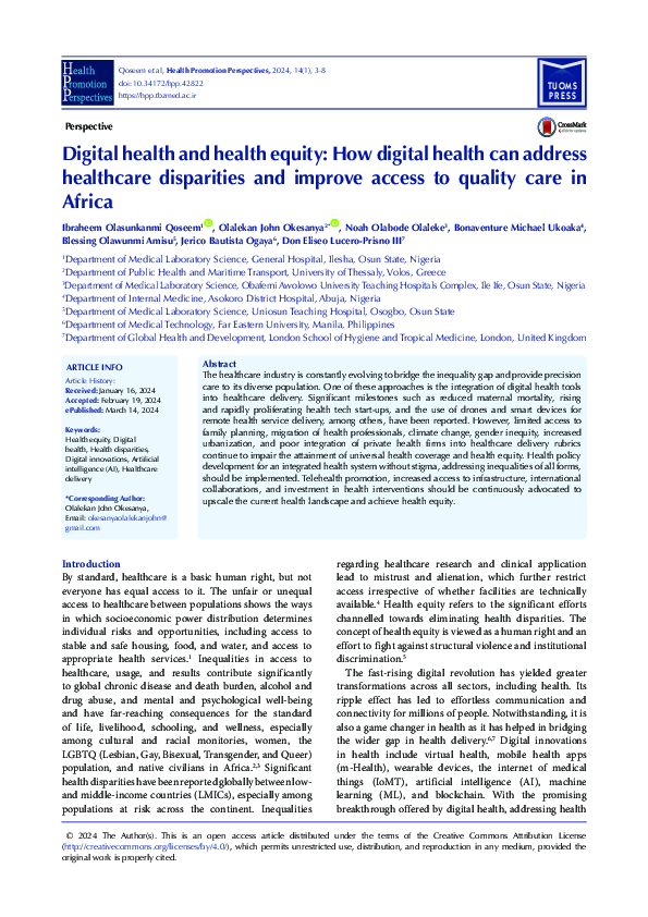 (PDF) Digital health and health equity: How digital health can address ...