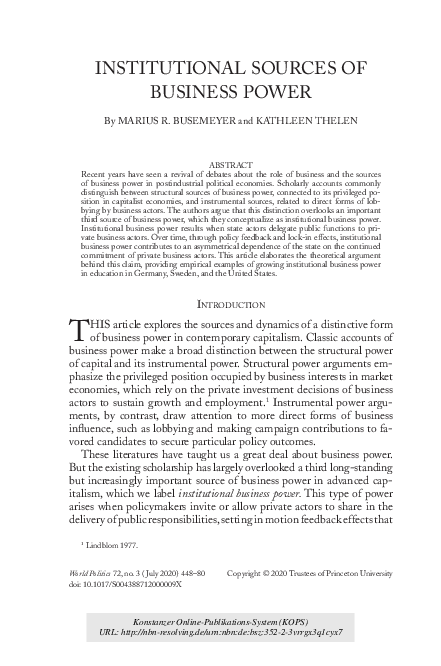 (PDF) Institutional Sources of Business Power