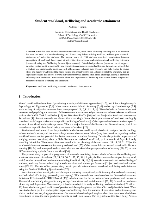 (PDF) Student Workload, Wellbeing and Academic Attainment