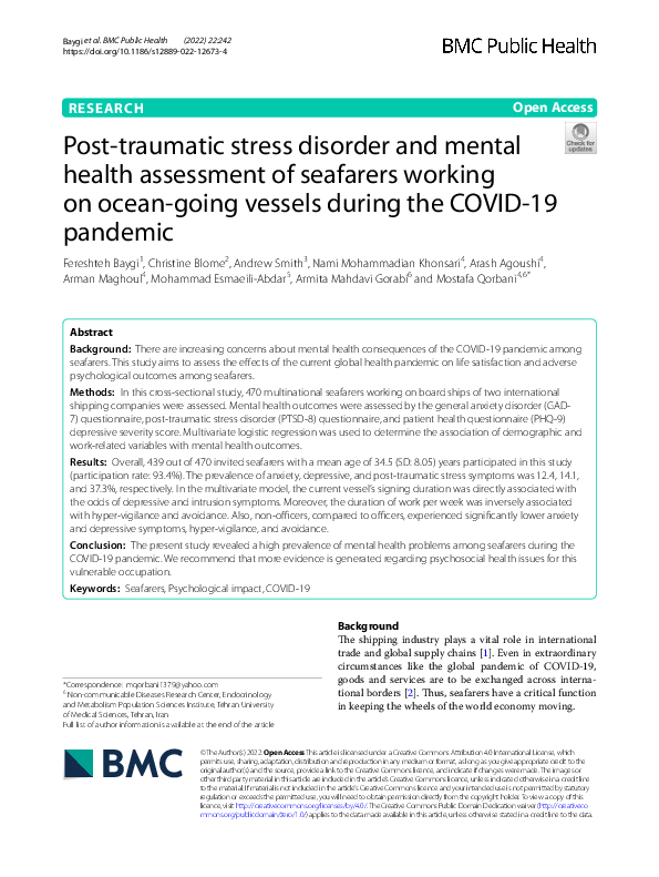 (PDF) Post-traumatic stress disorder and mental health assessment of ...