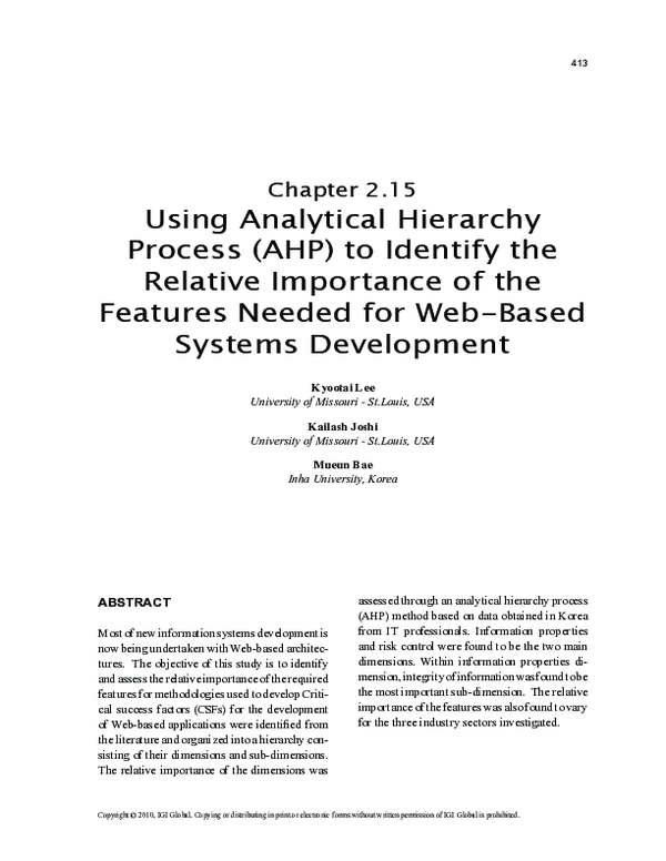 (PDF) Using Analytical Hierarchy Process (AHP) to Identify the Relative Importance of the ...