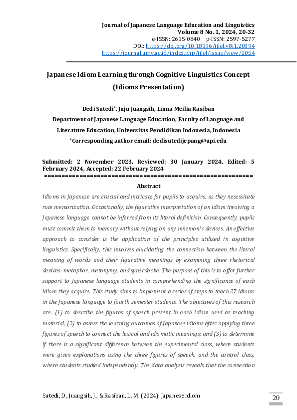 (PDF) Japanese Idiom Learning through Cognitive Linguistics Concept ...