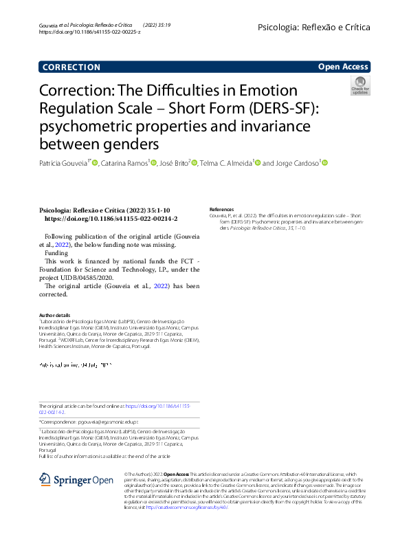 (PDF) Correction: The Difficulties in Emotion Regulation Scale – Short Form (DERS-SF ...