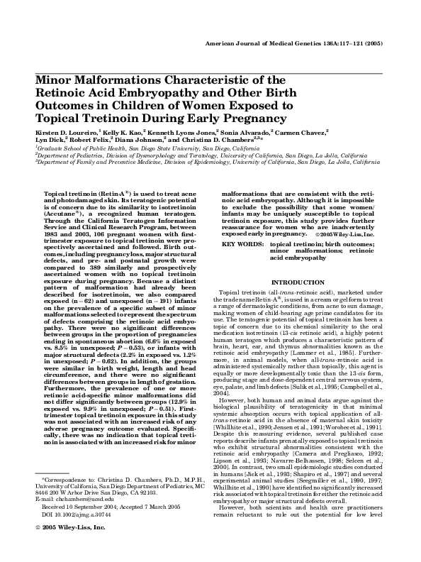 (PDF) Minor malformations characteristic of the retinoic acid ...
