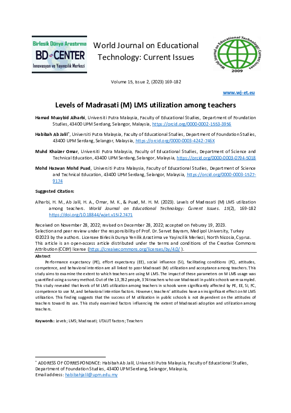 (PDF) Levels of Madrasati (M) LMS utilization among teachers