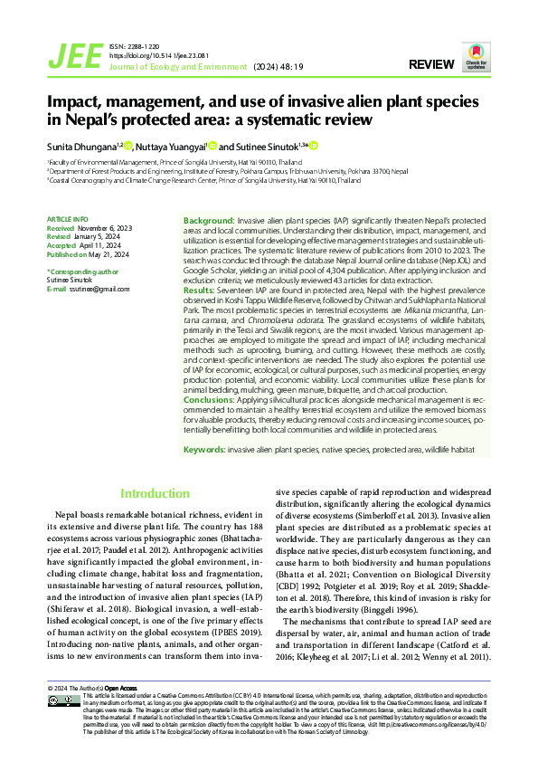 (PDF) Impact, management, and use of invasive alien plant species in Nepal’s protected area: a ...
