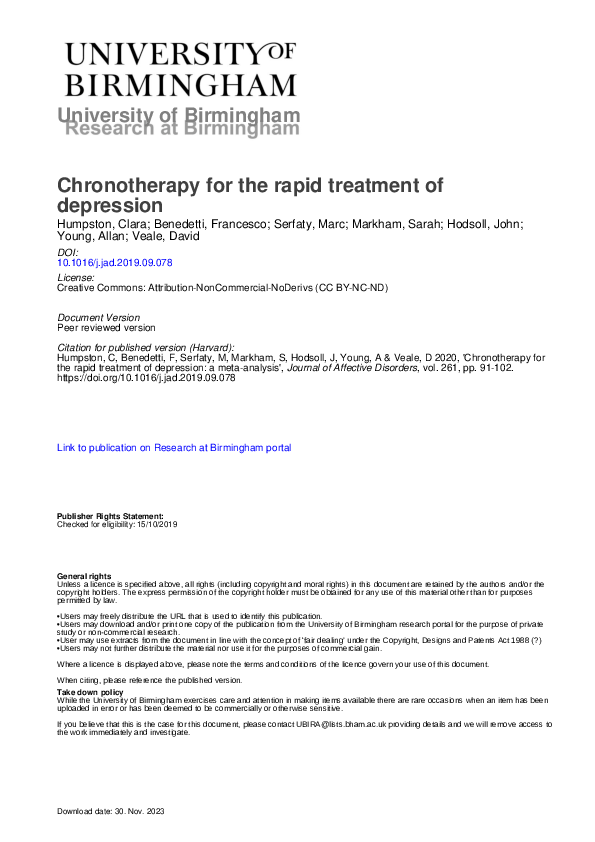 (PDF) Chronotherapy for the rapid treatment of depression: A meta-analysis
