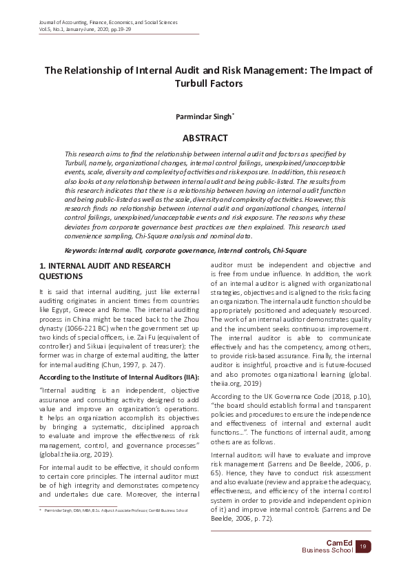 (PDF) The Relationship of Internal Audit and Risk Management: The ...
