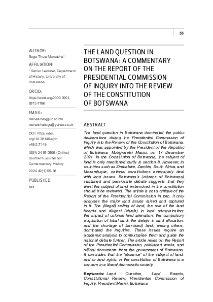 (PDF) The land question in Botswana A commentary on the report of the ...