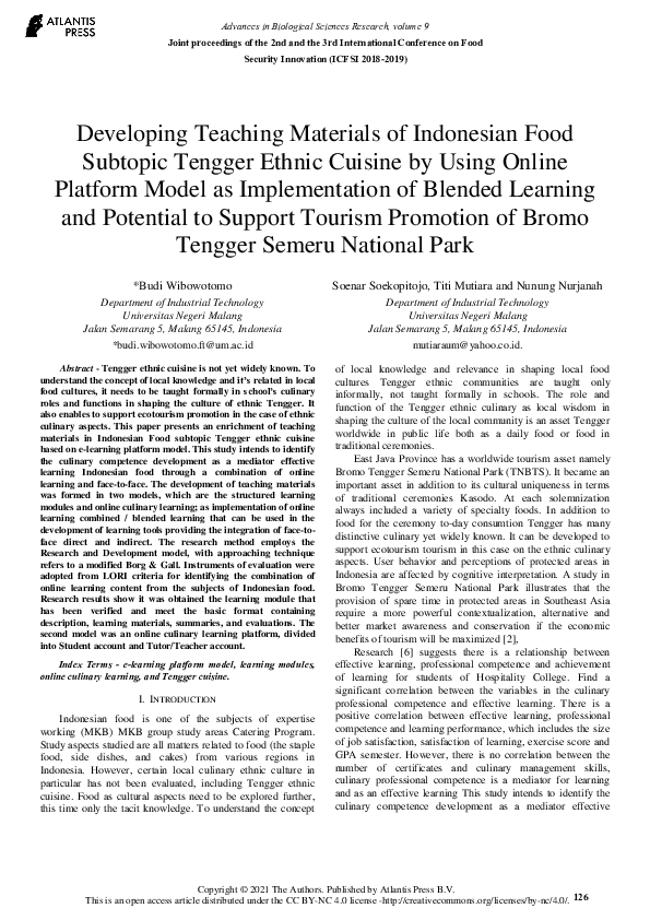 (PDF) Developing Teaching Materials of Indonesian Food Subtopic Tengger Ethnic Cuisine by Using ...