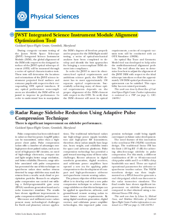 (PDF) JWST Integrated Science Instrument Module Alignment Optimization Tool