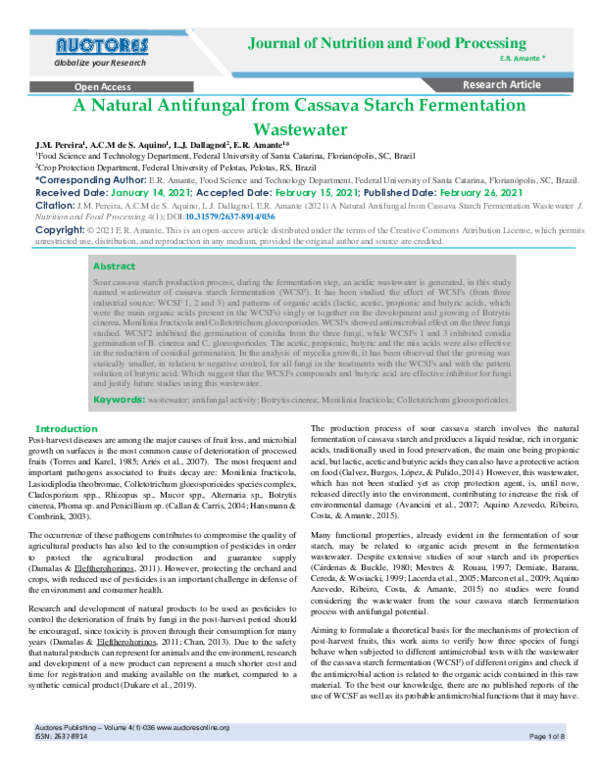 (PDF) A Natural Antifungal from Cassava Starch Fermentation Wastewater