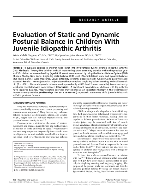 (PDF) Evaluation of Static and Dynamic Postural Balance in Children ...
