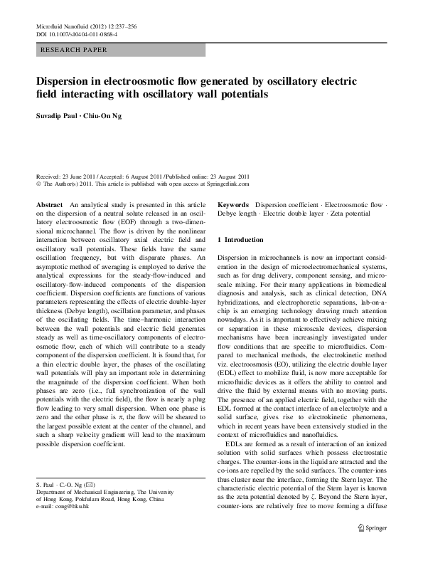 (PDF) Dispersion in electroosmotic flow generated by oscillatory ...