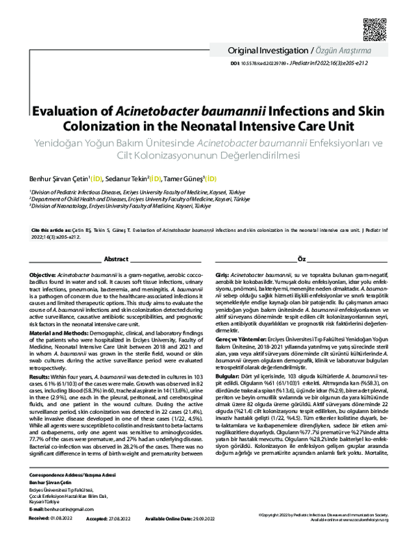 (PDF) Evaluation of Acinetobacter baumannii Infections and Skin ...