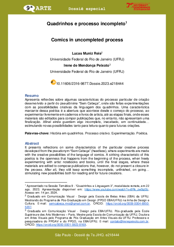 (PDF) Quadrinhos e processo incompleto