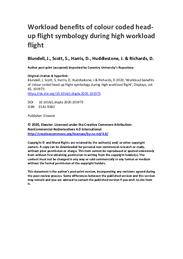 (PDF) Workload benefits of colour coded head-up flight symbology during ...