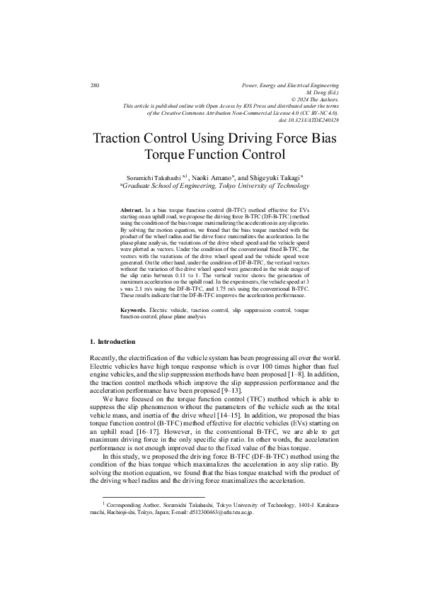 (PDF) Traction Control Using Driving Force Bias Torque Function Control