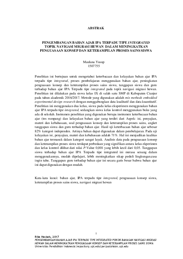 (PDF) Pengembangan Bahan Ajar Ipa Terpadu Tipe Integrated Topik Navigasi Migrasi Hewan Dalam ...