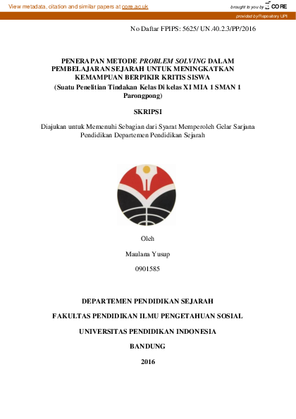 (PDF) PENERAPAN METODE PROBLEM SOLVING DALAM PEMBELAJARAN SEJARAH UNTUK ...