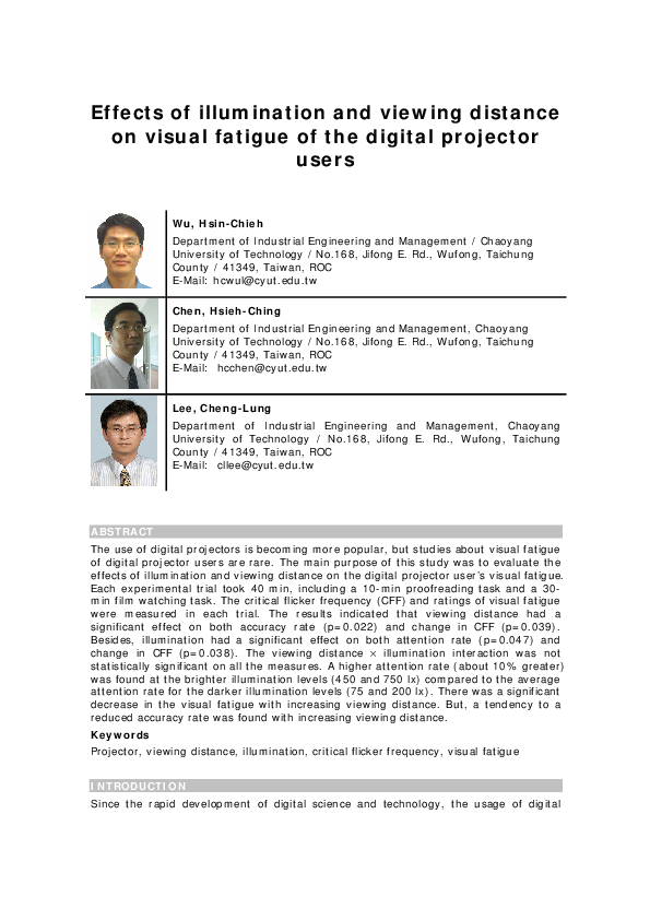 (PDF) Effects of illumination and viewing distance on visual fatigue of ...