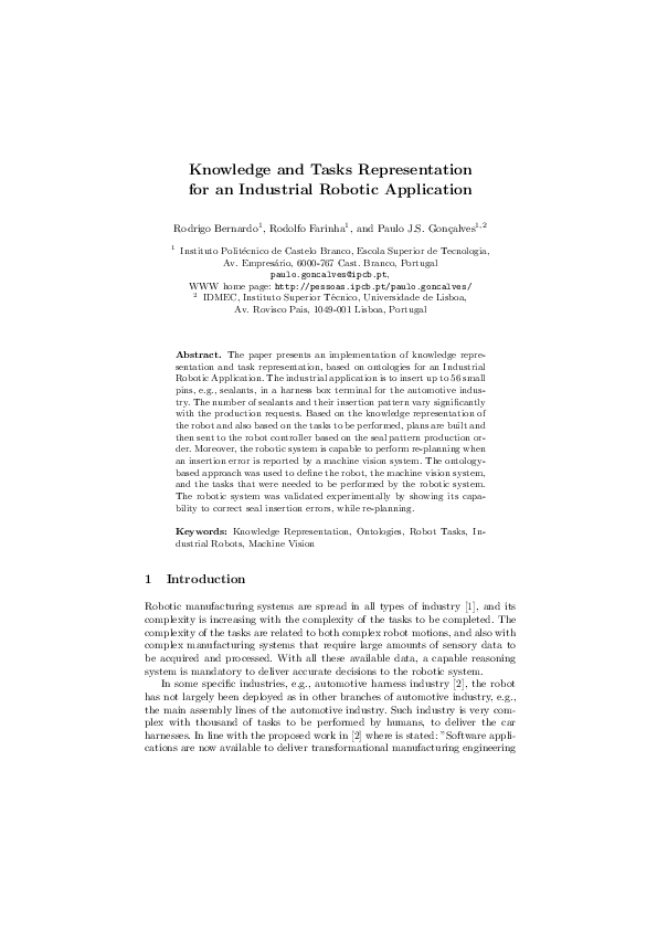 Pdf Knowledge And Tasks Representation For An Industrial Robotic