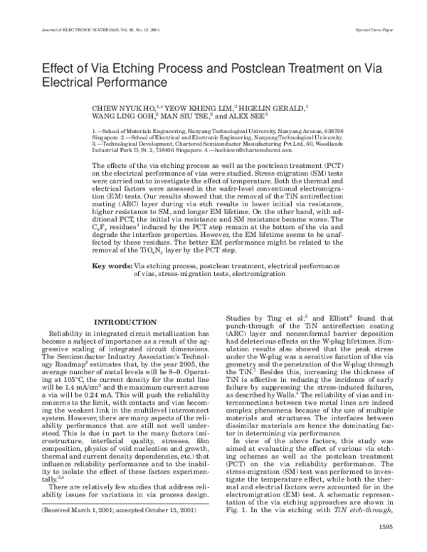 (PDF) Effect of via etching process and postclean treatment on via ...