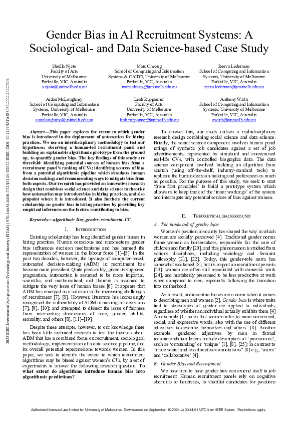 (PDF) Gender Bias in AI Recruitment Systems: A Sociological-and Data ...