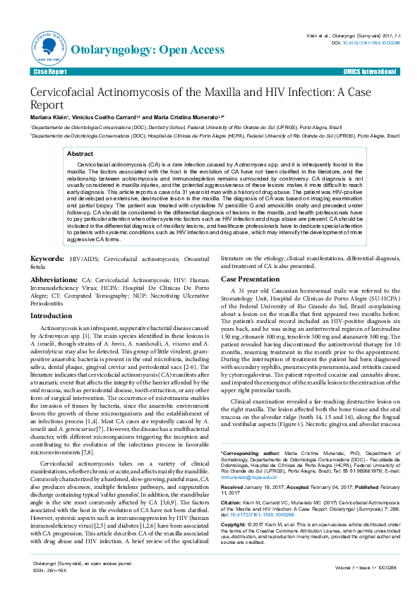 (PDF) Cervicofacial Actinomycosis of the Maxilla and HIV Infection: A ...