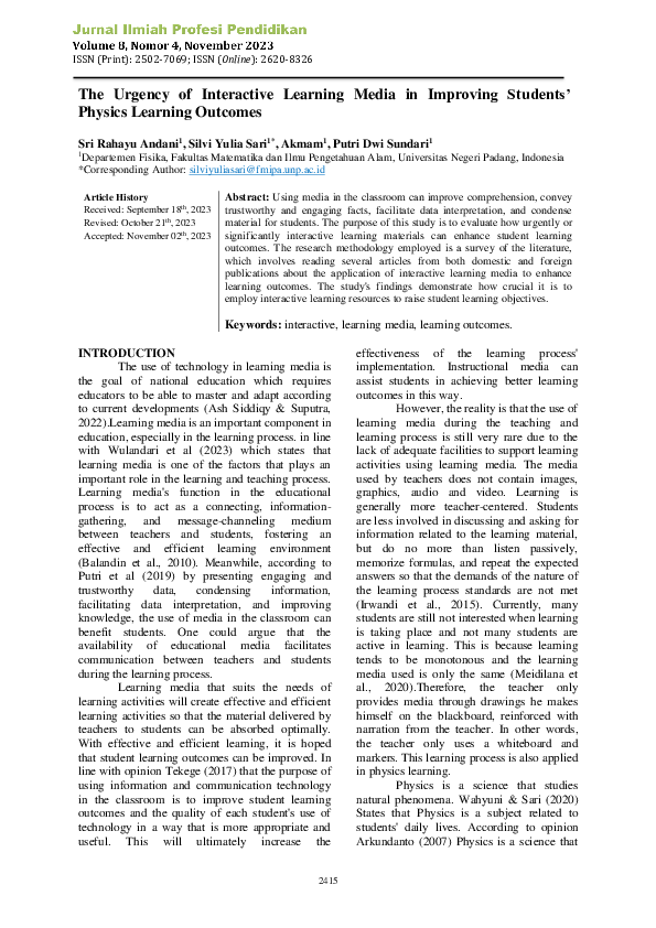 (PDF) The Urgency of Interactive Learning Media in Improving Students ...