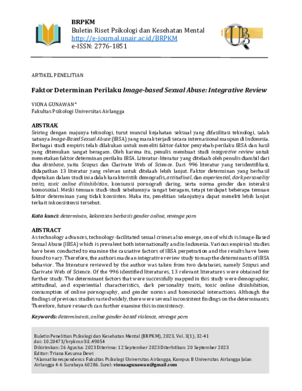 (PDF) Faktor Determinan Perilaku Image-based Sexual Abuse: Integrative ...