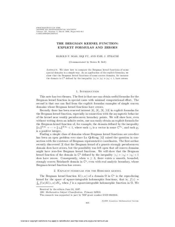 (PDF) The Bergman kernel function: Explicit formulas and zeroes